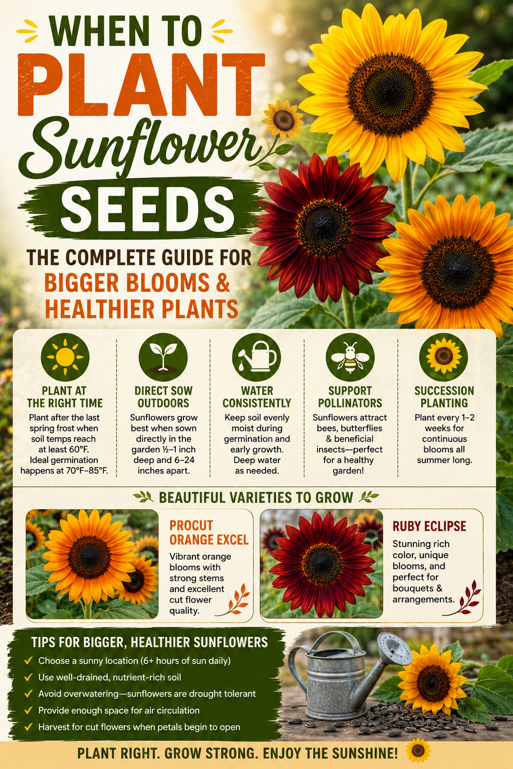 Bright yellow and ruby-colored sunflowers blooming in a sunny garden ...