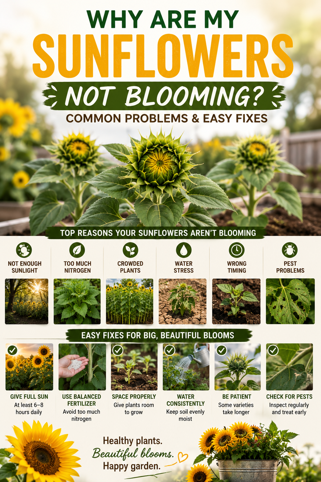 Why sunflowers are not blooming showing sunflower buds, common growing ...